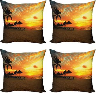 Abakuhaus Strand Kissenbezug Set (4 Stück), Romantische Sonnenuntergang Landschaft, moderner doppelseitiger Digitaldruck, 40 cm, Orange Gelb