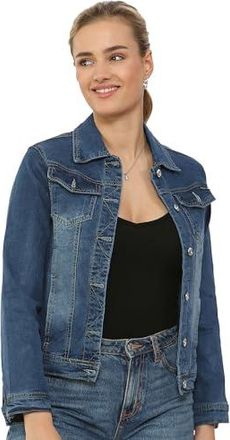 Noroze Lavé Détail Denim Blouson pour Femmes (Bleu DG8262, 42)