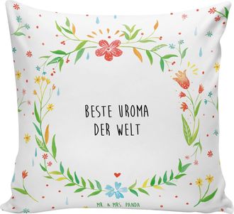 Mr. & Mrs. Panda Kissen Uroma - Geschenk, Bester, Dekokissen Sofa, Enkel, Sofakissen, Kissenh&uuml;lle 40x40, Enkelkind, Enkelin