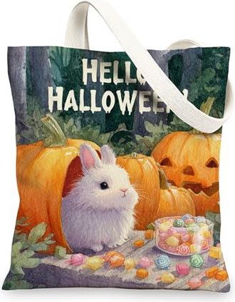 Generic Fanciful - Sac à provisions en toile réutilisable - Motif lapin et citrouille - Léger et lavable - Avec bandoulière - Pour fête dHalloween, voyages en