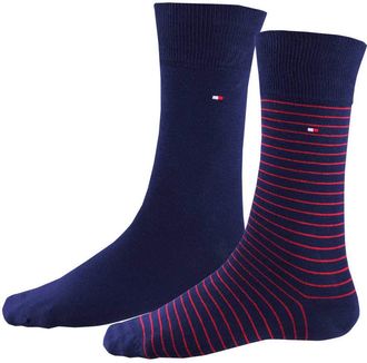 Tommy Hilfiger Herrensocken Doppelpack Uni/Ringel blau Größe 43-46