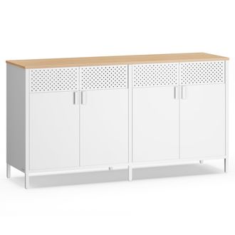 Songmics Aufbewahrungsschrank, Metallschrank, mit 4 T&uuml;ren, Magnetverschluss, Verstellbarer Einlegeboden, Stahlgestell, 40 x 141 x 76 cm, wolkenwei&szlig;-eichenbeige