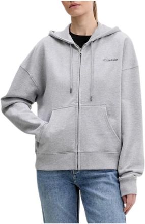 Guess Femme, Sweatshirts et sweats &agrave; capuche, Gris, Taille: 42 FR Sweat &agrave; capuche zipp&eacute;