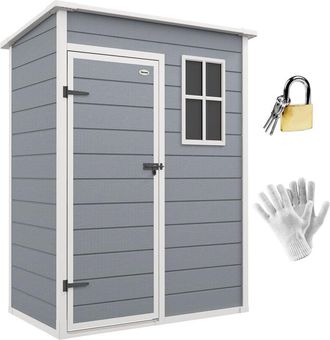 OUTSUNNY Abri de jardin - remise pour outils - cabanon porte verrouillable, fen&ecirc;tre - dim. 151L x 92l x 193H cm - alu pp gris blanc