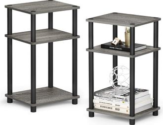 Furinno Beistelltisch mit 3 Ebenen, holz, Französische Eiche Grau/Schwarz, 34.04 x 29.21 x 57.91 cm