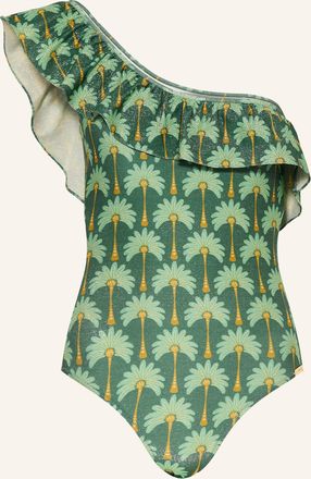 Watercult Watercult One-Shoulder-Badeanzug Tropical Muse Mit Volant gruen