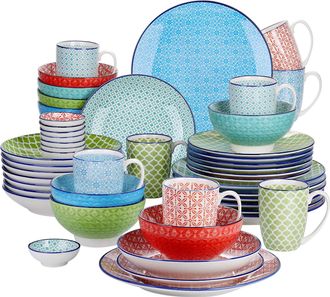 VANCASSO Kombiservice Porzellan, Tafelservice bunt, Macaron 48 teilig Geschirrset für 8 Personen