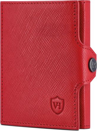 Von Heesen Slim Wallet mit XL M&uuml;nzfach & RFID-Schutz - Mini Geldb&ouml;rse Herren & Damen - Kartenetui Kreditkartenetui - Portmonee Geldbeutel Portemonnaie klein Rot 