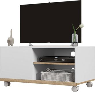 HOMCOM Homcom - Mobile Tv Basso Con Ripiani Aperti E Anta Mobile In Truciolato Bianco