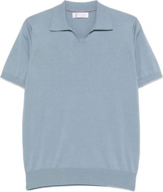 Brunello Cucinelli Homme, Tops, Bleu, Taille: 3XL Polo en maille &agrave; manches courtes