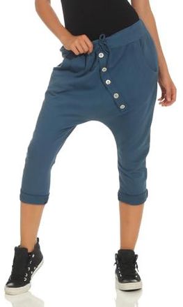 Malito more than fashion Malito Court Boyfriend Pantalon avec Bouton Bar 8015 Femme Taille Unique (Bleu de Jean)