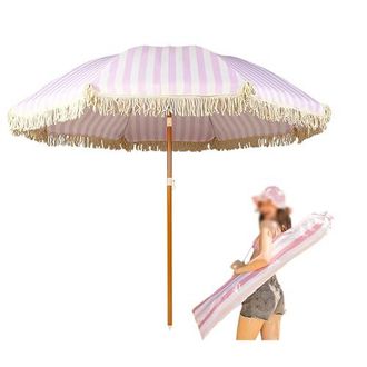 Generic Parasol de Plage Boh&egrave;me avec Franges, &Oslash; 180cm, Hauteur R&eacute;glable, Inclinaison par Bouton-poussoir, Parasol de Jardin Portable pour Terrasse, Piscine et