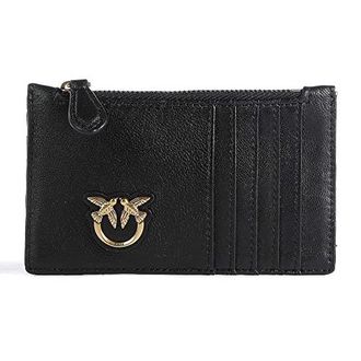 Pinko Airone Cardholder Sheep Nappa, Accessoire de Voyage-Pochette de Carte pour Voyageur Femme, Z99q_Noir-Antique Gold, U