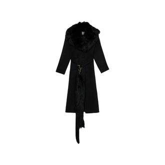 Blumarine Mantel mit Shearling-Kragen und G&uuml;rtel - - Coats - Damen - Schwarzk - XS
