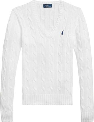 Ralph Lauren Femme, Pulls, Blanc, Taille: 40 FR Cable Knit V-neck Sweater