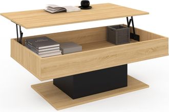 IDMarket Couchtisch, aufklappbar, rechteckig, Holz und Schwarz