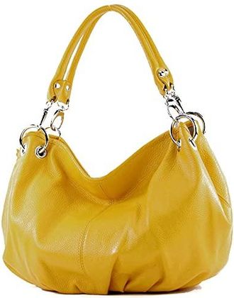 modamoda.de dames italiennes sac à main nappa IT40, Couleur:Sonnengelb Leder