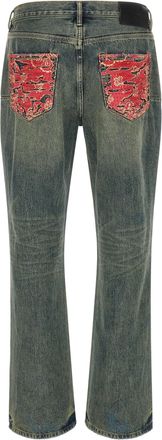 Purple Distressed Quilted-Insert Bootcut Jeans - Blue