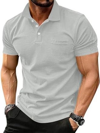 Generic Polo &agrave; manches courtes pour homme - Respirant - Pour l&eacute;t&eacute; - L&eacute;ger - Pour le sport - Coupe ajust&eacute;e - Avec poche de poitrine, Gris clair (01), XXL
