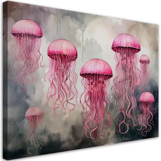 Feeby Leinwand Bilder - Meeresqualle Rosa - Vlies 120x80 cm - Deko Wohnzimmer - Wandbilder Schlafzimmer - Deko Aesthetic - Wand Deko - Leinwand Gro&szlig; - Deko 