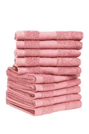 jilda-tex Handtuch Duschtuch Gästetuch Badematte Set Soft Cotton 100% Bio-Baumwolle GOTS (Altrosa, 10er-Set Gästetuch (10x 30x50 cm))