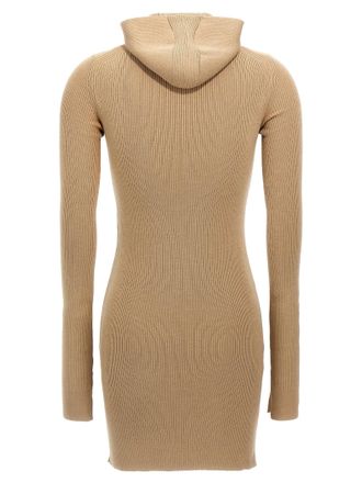 Fendi Ribbed Wool-Silk Hooded Dress - Beige