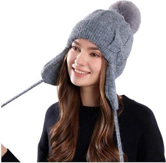 Generic Bonnet Femme Hiver Bonnet Femme Chapeau Femme Hiver Confortable Classique - Cyclisme Femme avec Noeud Et Cache-Oreilles, Mode Hiver, Chaud Et F&eacute;minin 