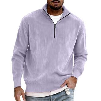 Generic Sweat-shirt classique en velours c&ocirc;tel&eacute; &agrave; manches longues et col montant pour homme avec fermeture &eacute;clair 1/4, violet, 4XL