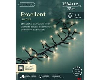 Lumineo EXCELLENT TWINKLE Lichterkette 1.584 LED 25 m warmwei&szlig; - mit 8 Lichtfunktionen & Timer 8 h, IP44 wetterfest, 30 m Gesamtl&auml;nge inkl. 5 m Zuleitung, LED