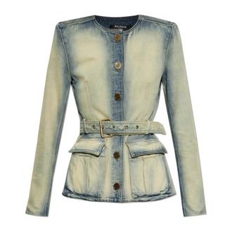 Balmain Denim Blazer mit G&uuml;rtel - - Jackets - Damen - Blau - 2XS