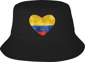 Generic Chapeau De Seau Drapeau Colombien avec Coeur Femme Chapeau De P&ecirc;cheur &Agrave; Large Bord Mode Bonnet De Soleil, pour De P&ecirc;che, Plage, Chasse, 56-58cm