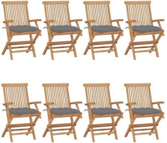 vidaXL Vidaxl - Gartenst&uuml;hle mit Grauen Kissen 8 Stk. Massivholz Teak