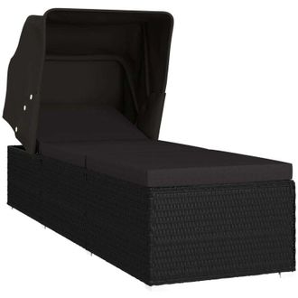 vidaXL Vidaxl - Sonnenliege mit Sonnenschutz und Auflage Poly Rattan Schwarz