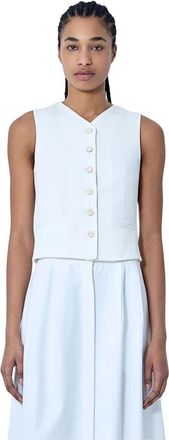 Max Mara Femme, Vestes, Blanc, Taille: 36 FR Gilet en coton stretch &agrave; col en V