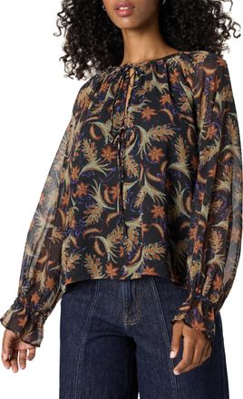 The Drop Piper Tie Front Feminine Blouse Blusen, Schwarzes, weiches Paisleymuster, 4XL Große Größen