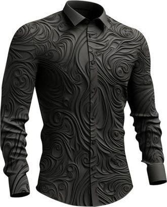 Generic Chemise gothique pour homme - Chemise à manches longues à volants à imprimé 3D - Coupe droite - Haut boutonné à col à revers - Costume gothique steamp