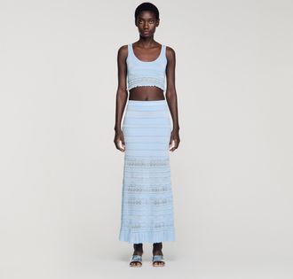 Sandro D&eacute;bardeur court en maille pointelle