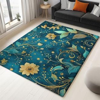 Generic Fantaisie Tapis de Salon Lavable 140 x 200 cm, Faible Poil Antid&eacute;rapant Adapt&eacute; &agrave; laspirateur avec Motif Vintage Fleurs Vignes Tapis Chambre pour Comme