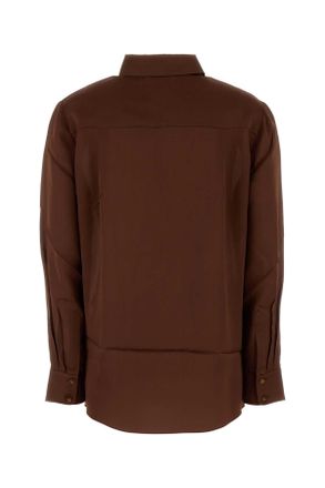 Zimmermann Womens Chocolate Satin Hypnotic Shirt Tan Exterior: Silk Camicie