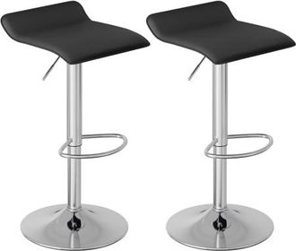 Woltu Tabouret Bar Lot de 2, Chaise Haute Cuisine, Pivotant &agrave; 360&deg;, Hauteur R&eacute;glable, pour Bar, Cuisine, Comptoir, Caf&eacute;, PVC+M&eacute;tal, avec Repose-Pieds, Noir 