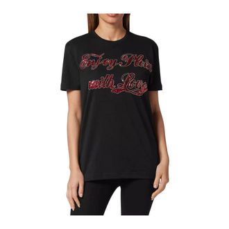 Philipp Plein T-Shirt mit Pailletten-Schriftzug - - Tops - Damen - Schwarzk - S