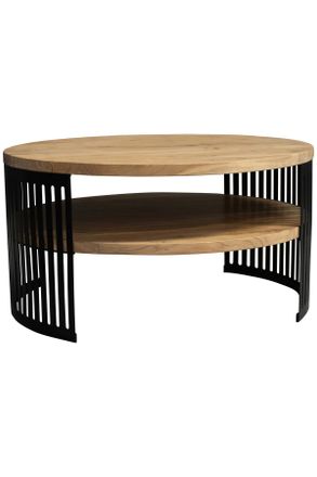 CARRYHOME Couchtisch, Schwarz, Akazie, Holz, Metall, Akazie, massiv, rund, C-Form, Gittergestell, 75x40x75 cm, Wohnzimmer, Wohnzimmertische, Couchtische, Coucht