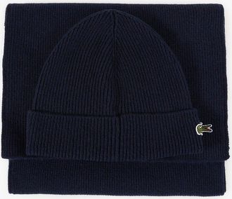 Lacoste Coffret &eacute;charpe et bonnet c&ocirc;tel&eacute;s en laine