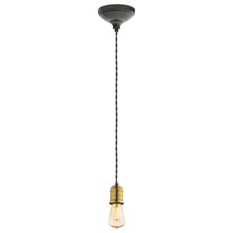 Eglo Pendelleuchte Yorth, 1 flammige Schnurpendel H&auml;ngelampe Vintage, Industrial, H&auml;ngeleuchte aus Stahl in Schwarz, Gold, Kabel in Schwarz, Esstischlampe,