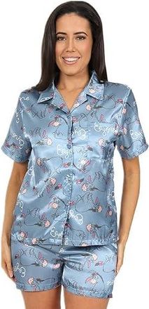 Disney Bourriquet Ensemble pyjama court en satin pour femme 2 pièces, bleu, 14-16