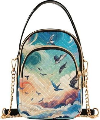 Mnsruu Sac à bandoulière pour femme - Motif oiseaux - Fantastique ciel - Sac à main avec sangle réglable