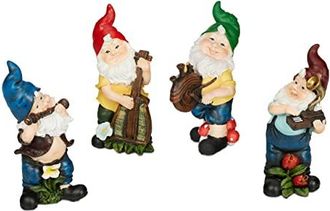 Relaxdays Gartenzwerge 4er Set, Musiker, wetterfest, Miniatur Figuren, frostsicher, Deko Wichtel, außen, Polyresin, bunt