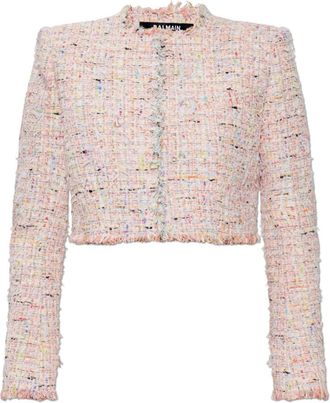 Balmain Femme, Vestes, Rose, Taille: 42 FR Veste Courte en Tweed