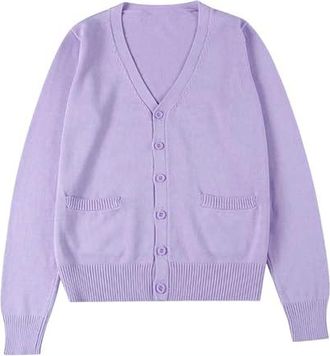 Generic Femmes Col V Solide Tricot Top Cardigan Mode Cardigan Printemps Fin Manches Longues Slim Vestes, violet, Taille XS