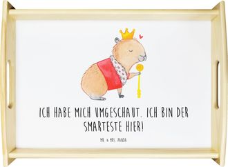 Mr. & Mrs. Panda Servier Tablett Capybara K&ouml;nig - Geschenk, Bett, serviertablett aus Holz, Holztablett, Lustige Spr&uuml;che